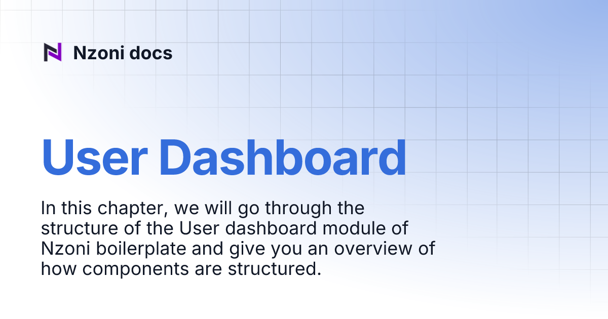 User Dashboard | Nzoni docs